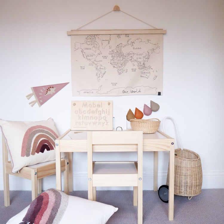Small World Map Fabric Wall Hanging 68x46cm now with eyelet option ...