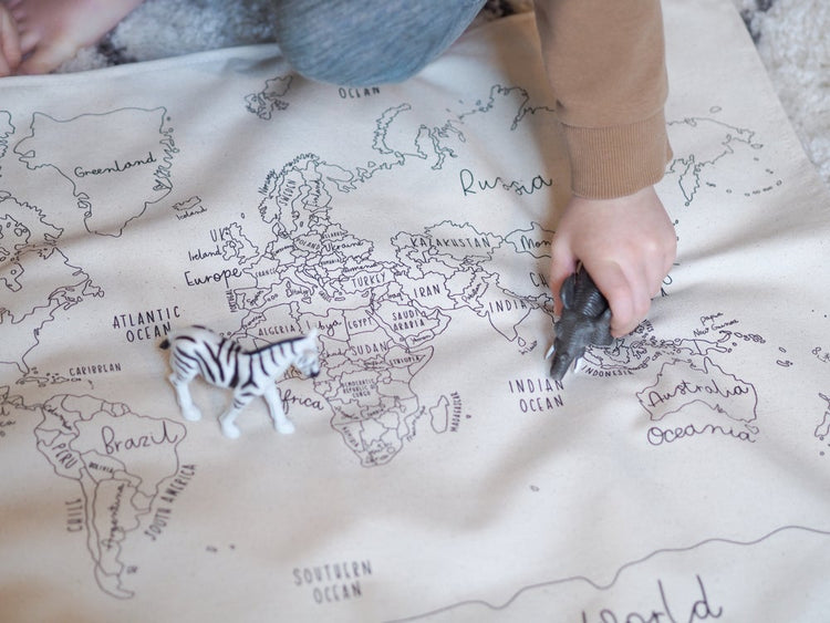 Small World Map Fabric Wall Hanging 68x46cm now with eyelet option ...
